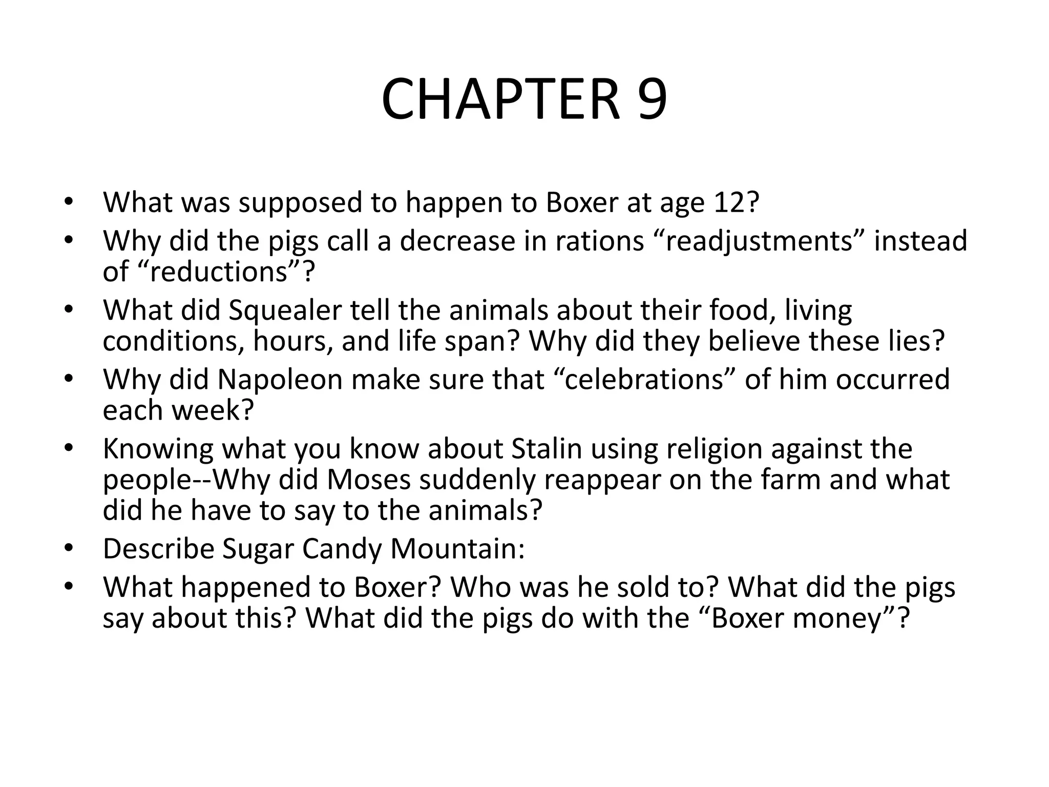 Animal Farm chapter 6 10 questions | PPT