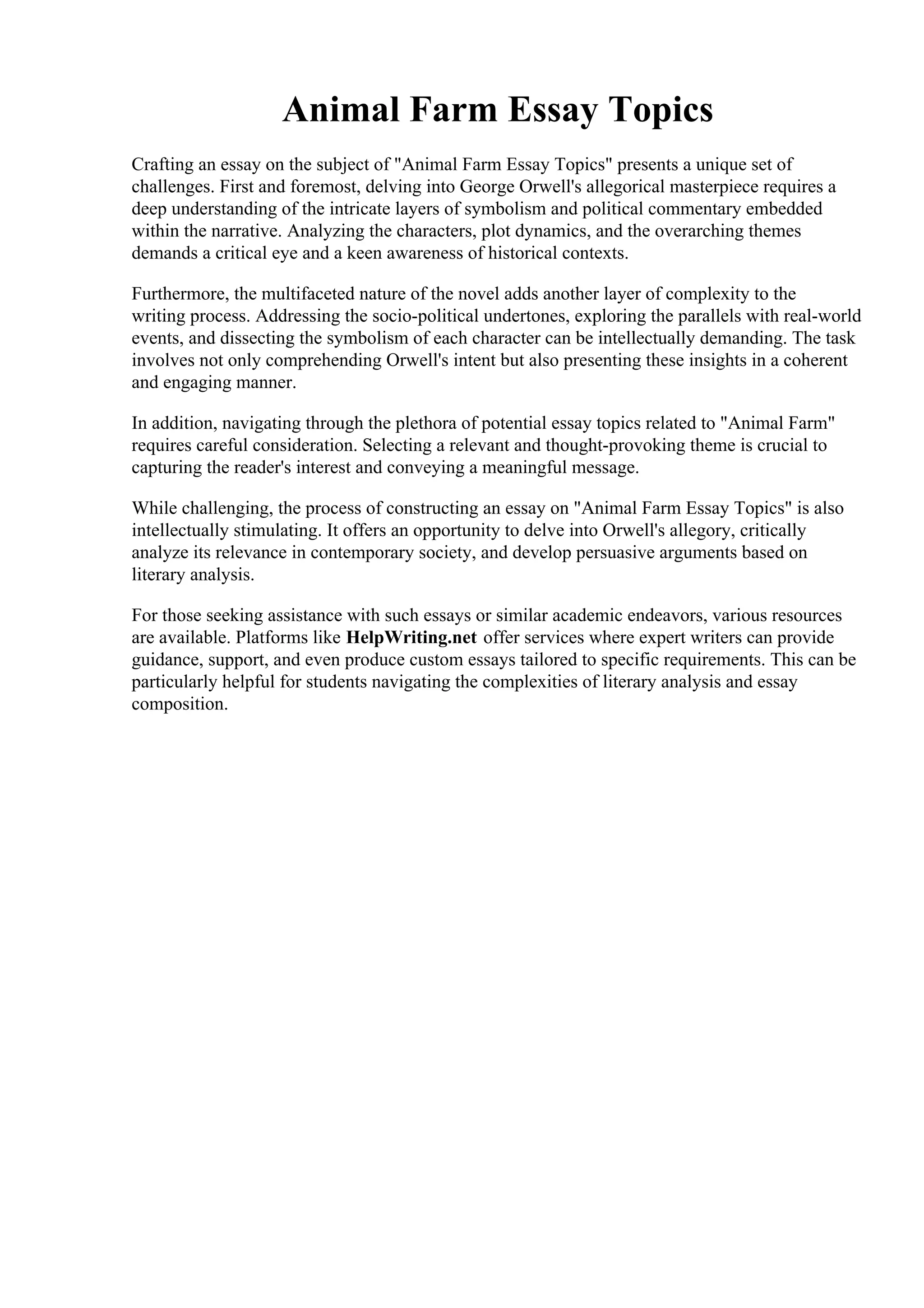 Animal Farm Essay Topics | PDF