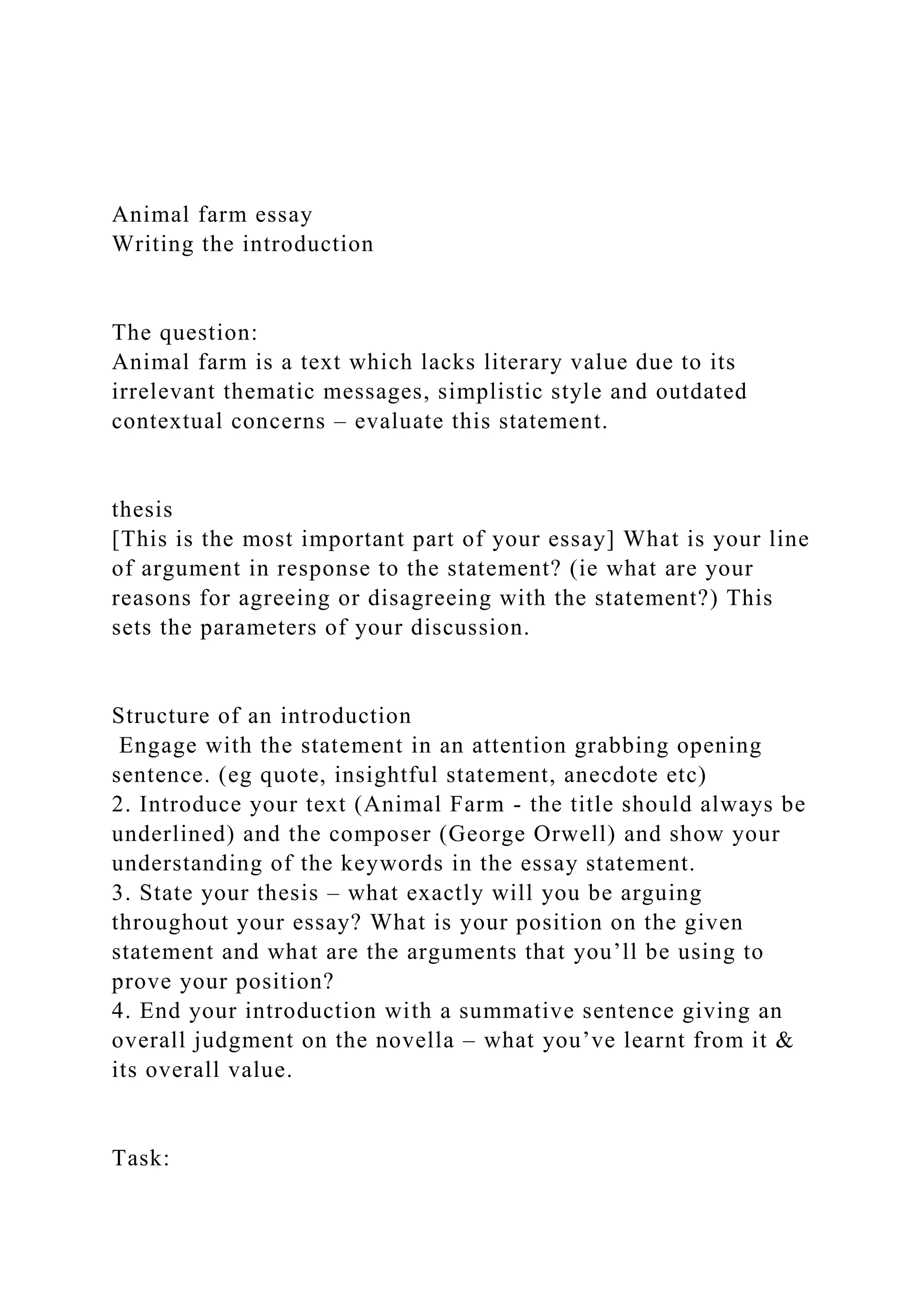 Animal farm essayWriting the introductionThe question .docx
