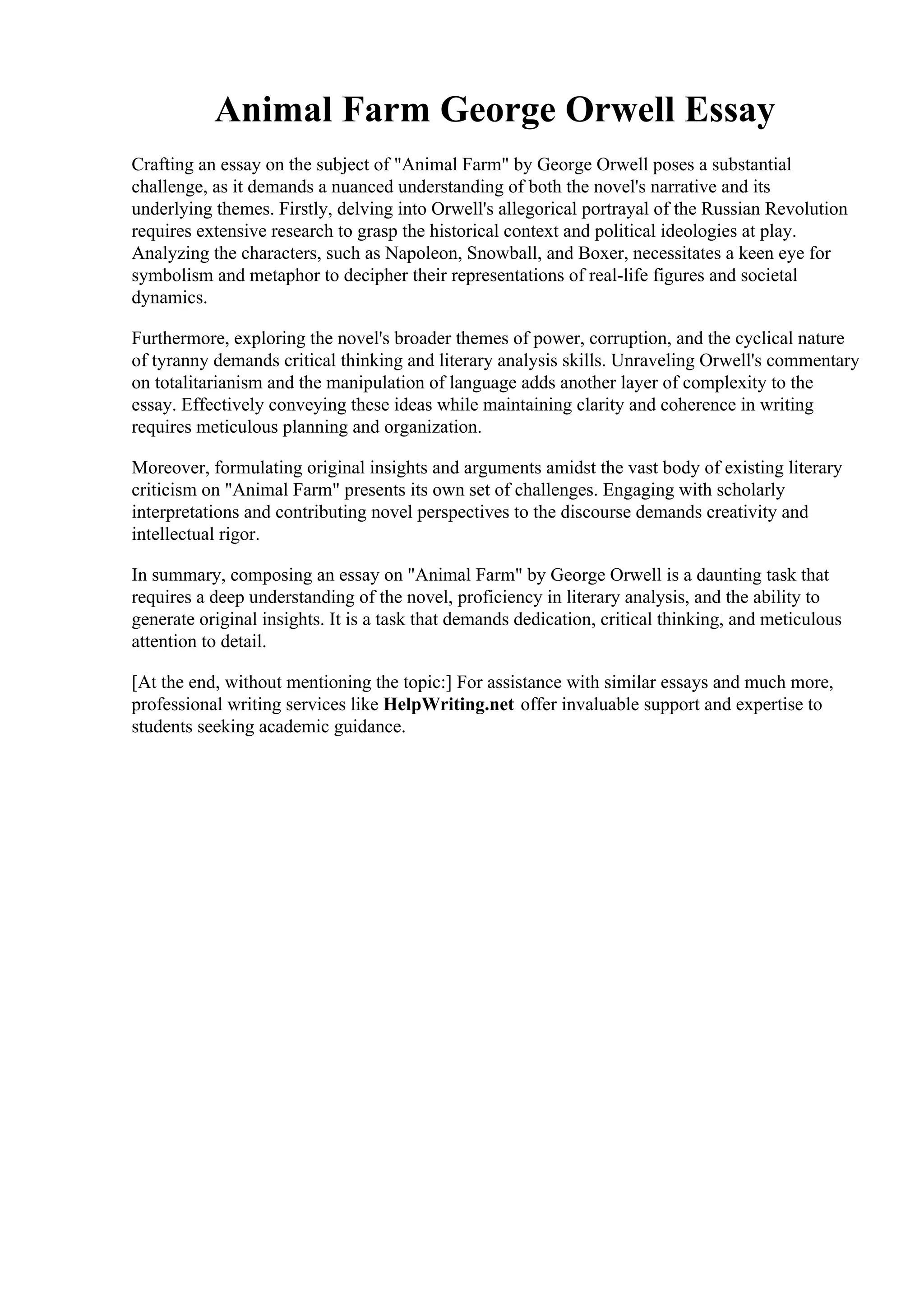 Animal Farm George Orwell Essay. 34 Animal Farm Essay Examples Full ...