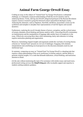 Animal Farm George Orwell Essay. 34 Animal Farm Essay Examples Full ...