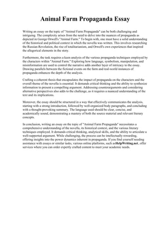 Animal Farm Propaganda Essay | PDF