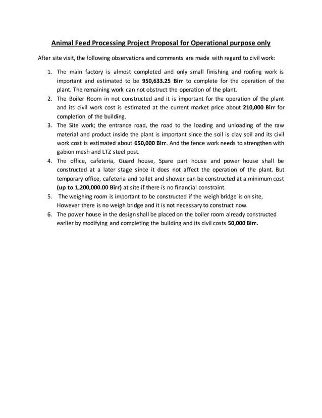 Animal feed processing project proposal | DOCX | Civil Engineering ...