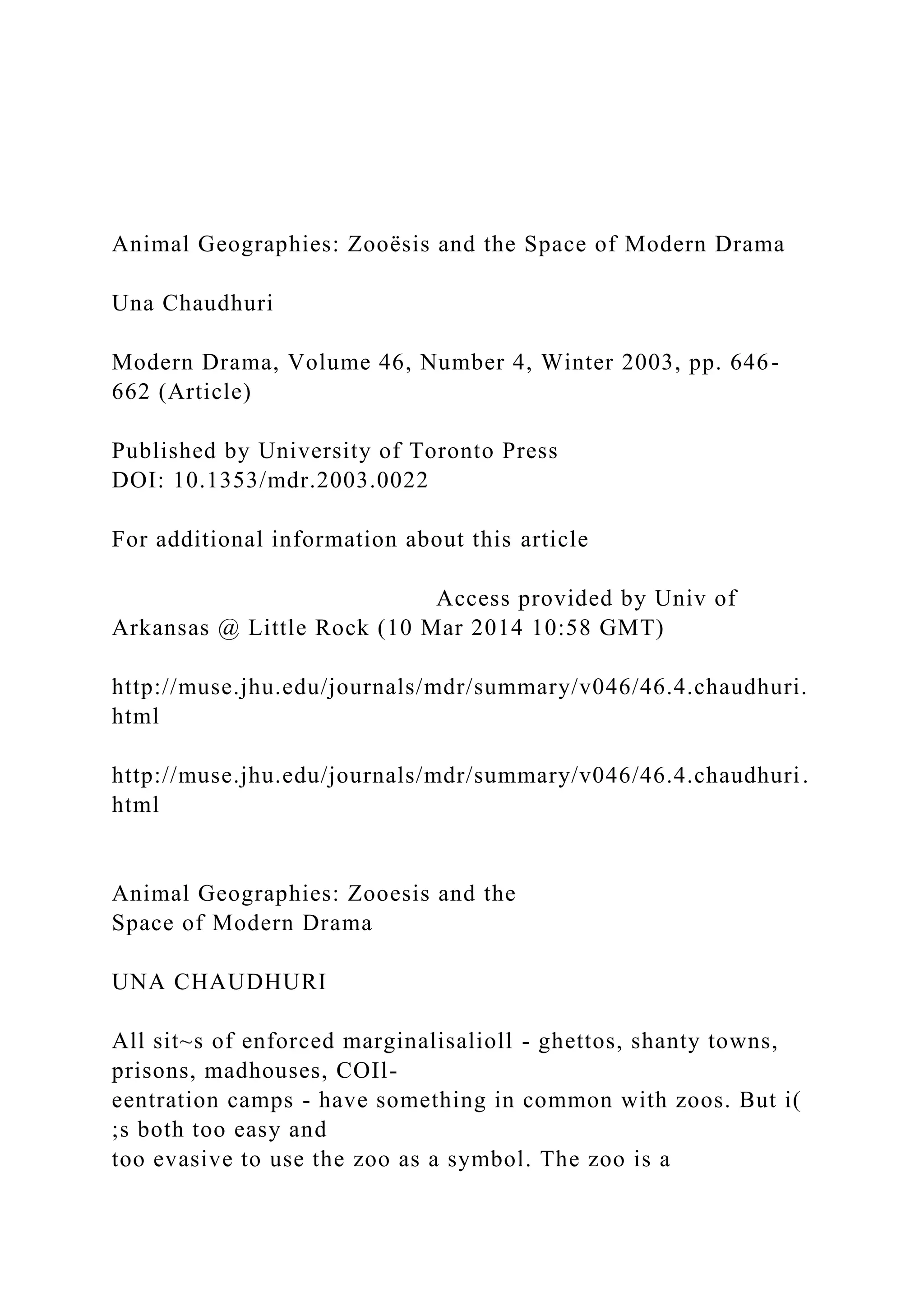 Animal Geographies Zooësis and the Space of Modern DramaU.docx