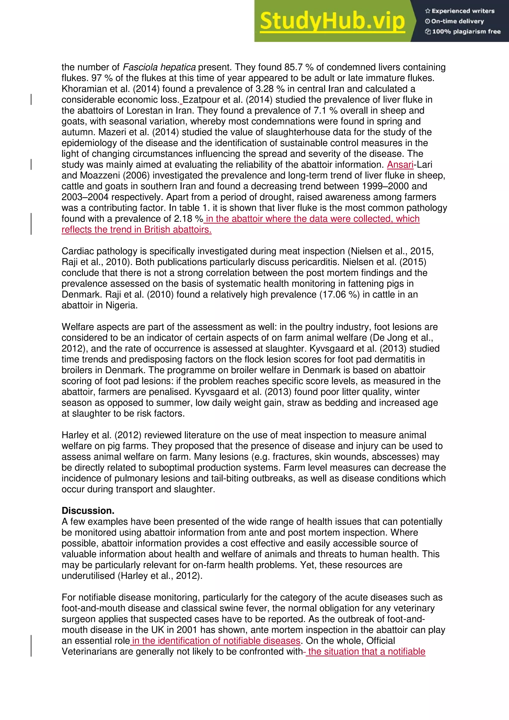 Animal Health And Disease Monitoring In The Abattoir | PDF