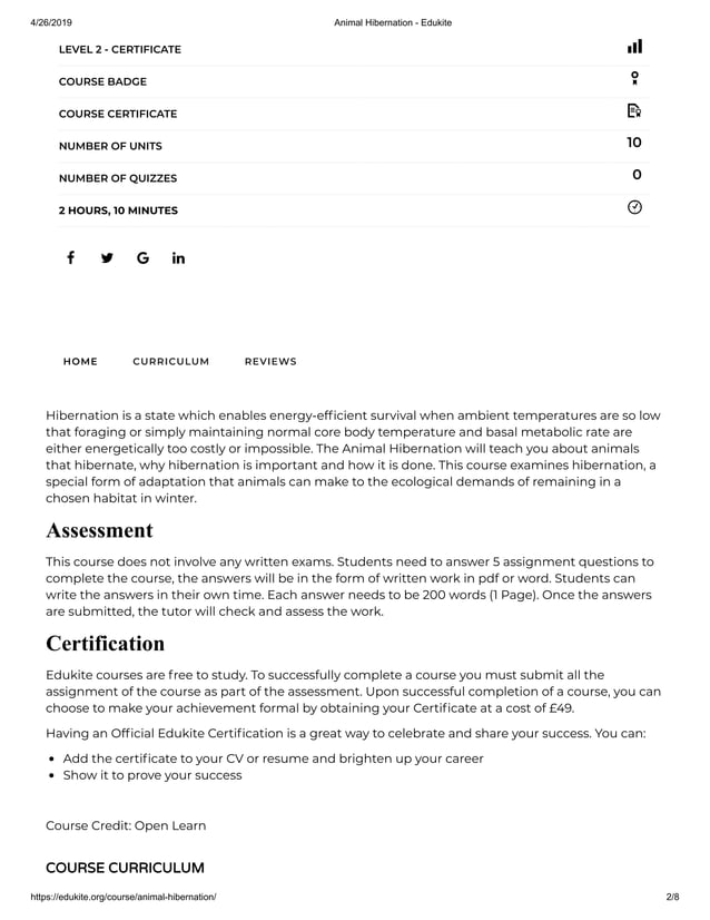Animal Hibernation - Edukite | PDF
