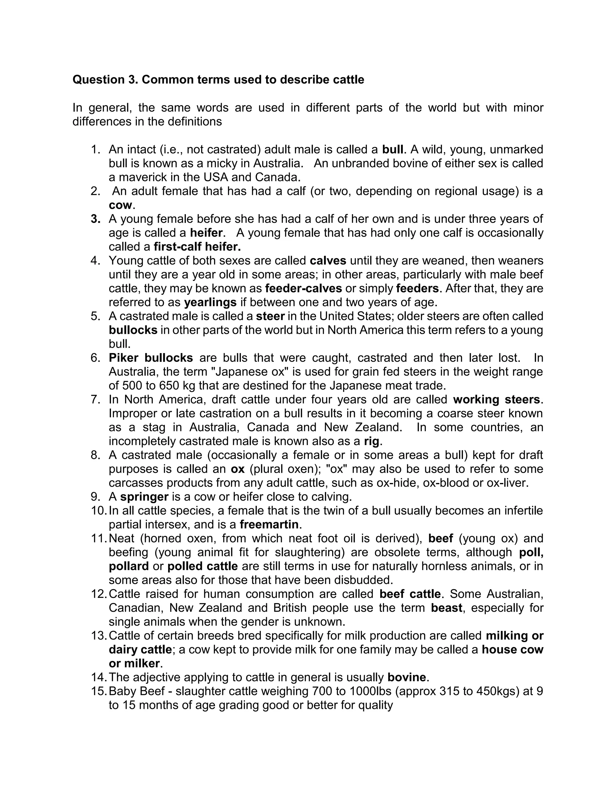 Common terms used to describe cattle | PDF