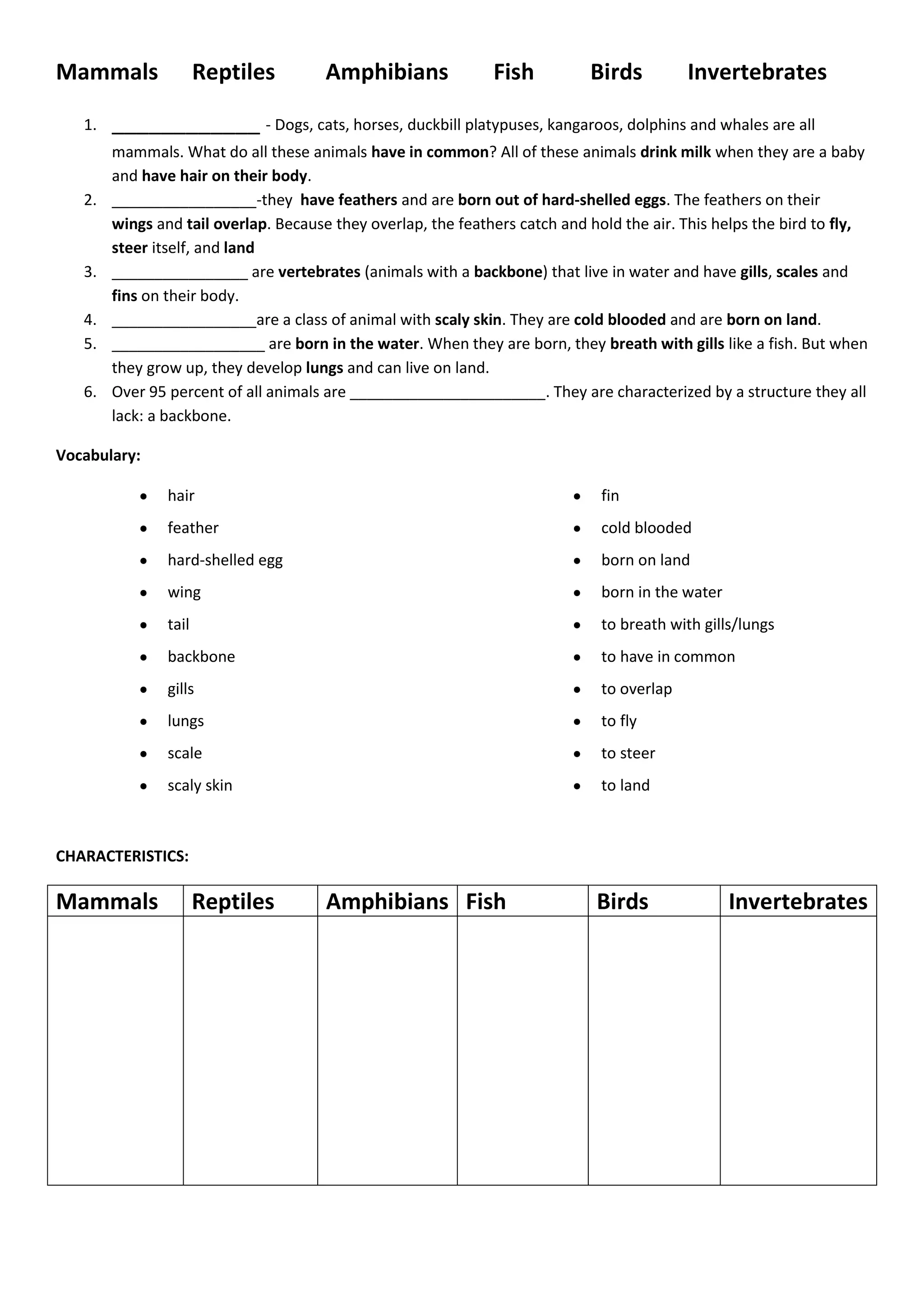 Animal kingdom a handout + exercises | DOCX