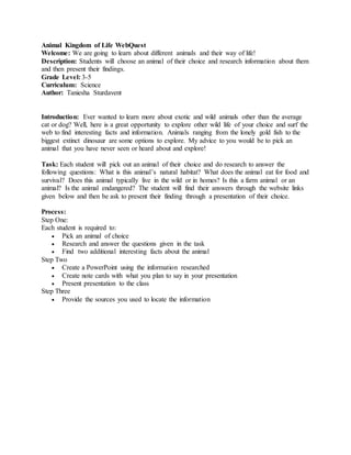 Animal kingdom of life web quest | DOCX | Pets