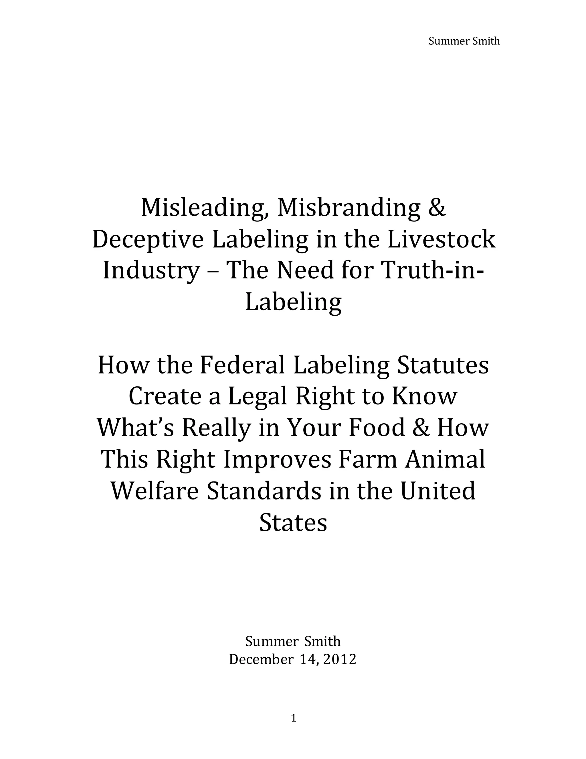 Misleading, Misbranding & Deceptive Labeling in the Livestock Industry ...
