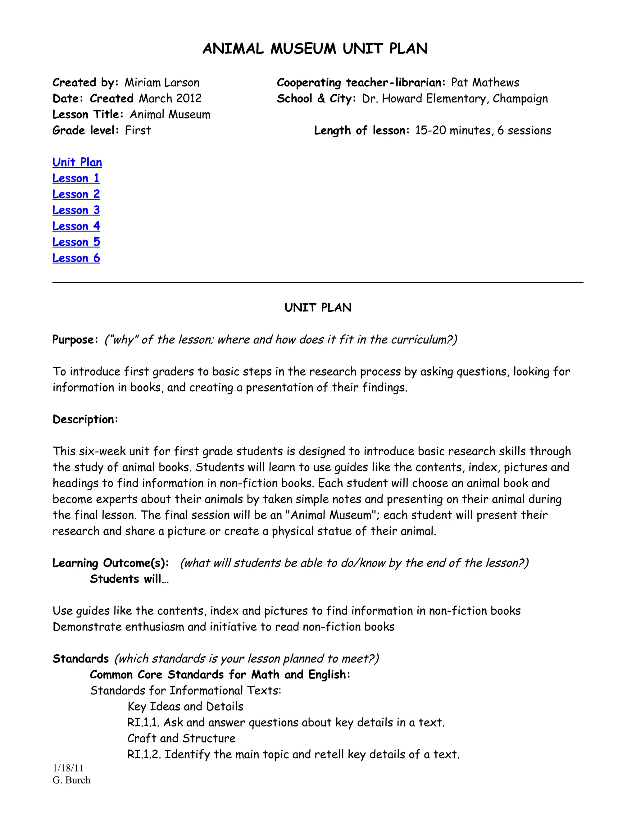 Animal museum unit plan-final | DOC