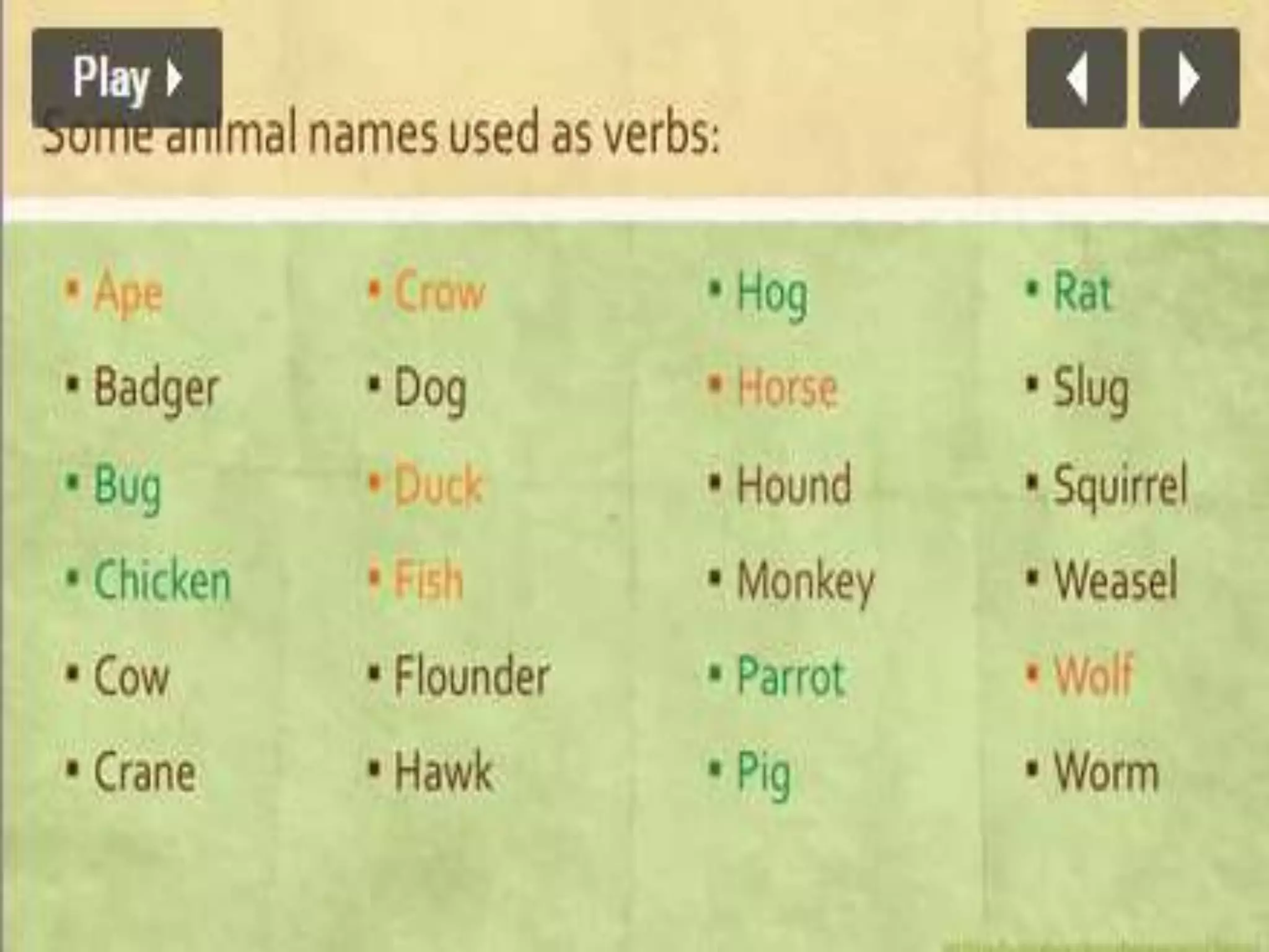 Animal names as verbs ( p4 ) | PPTX