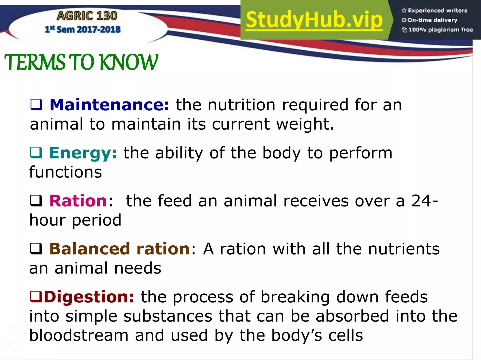 ANIMAL NUTRITION AND FEEDING LECTURE CONTENT | PDF