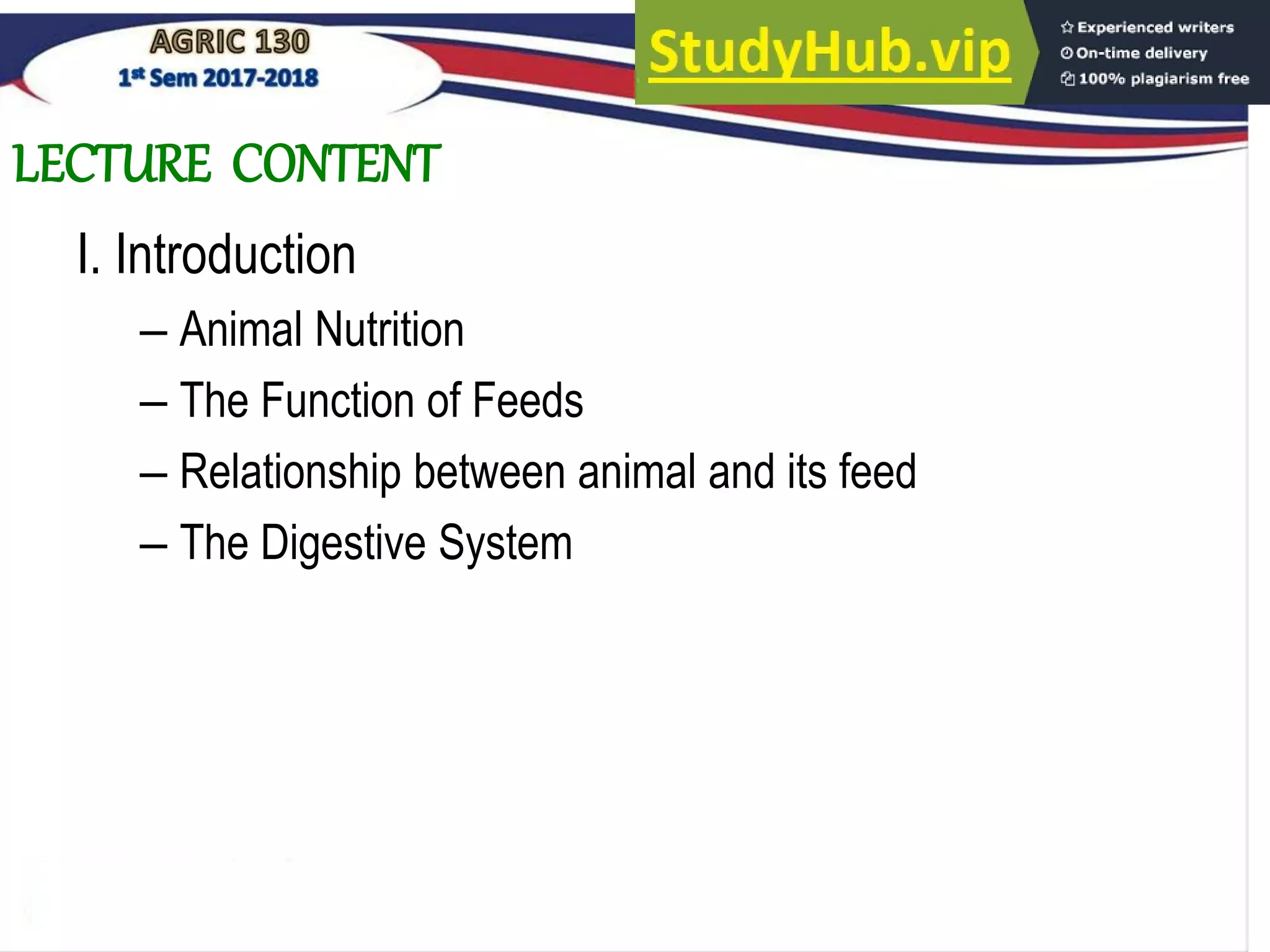 ANIMAL NUTRITION AND FEEDING LECTURE CONTENT | PDF
