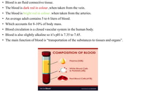 ANIMAL PHYSIOLOGY, The Blood-RBC ,WBC and Platelets Function | PPTX