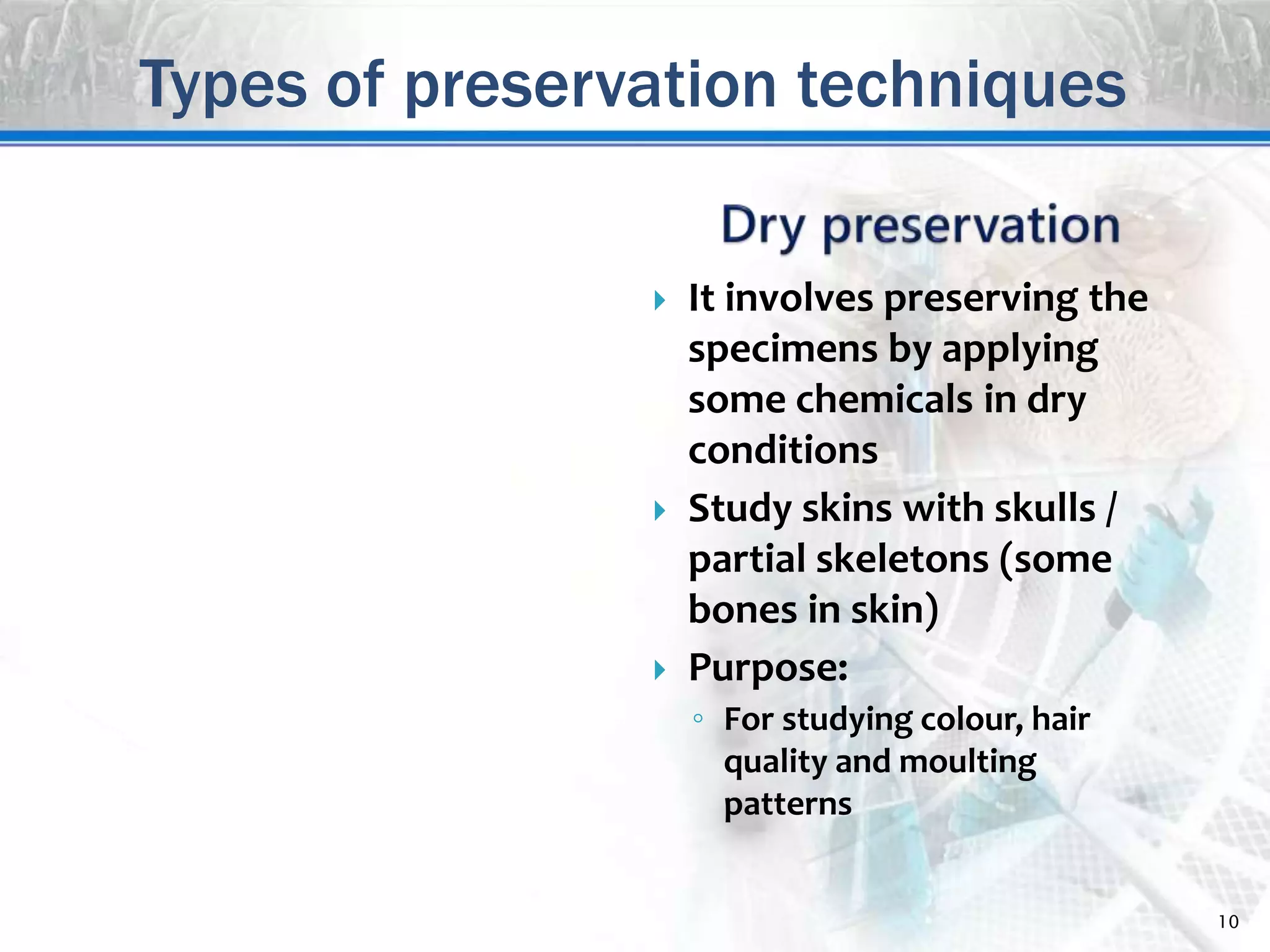 Animal preservation techniques introduction and objectives | PPTX