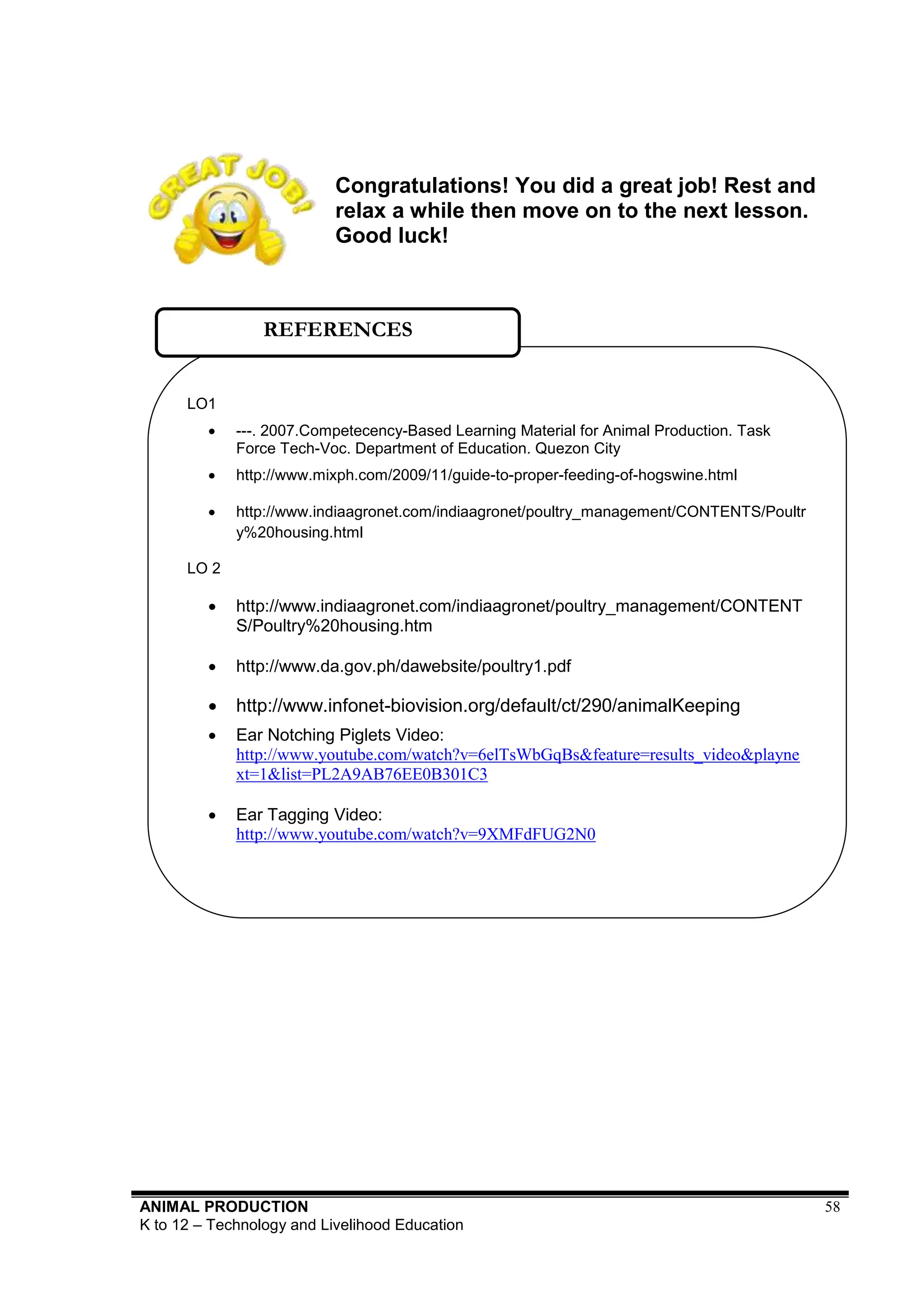 TLE -Learning Module - Animal Production | PDF