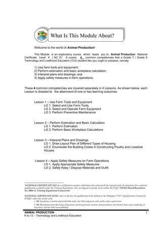 TLE -Learning Module - Animal Production | PDF