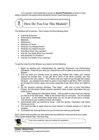 TLE -Learning Module - Animal Production | PDF