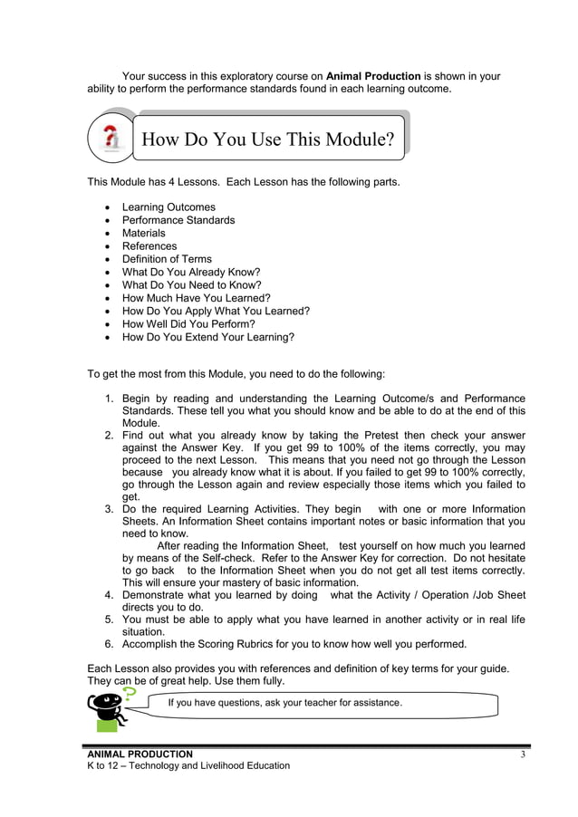 TLE -Learning Module - Animal Production | PDF