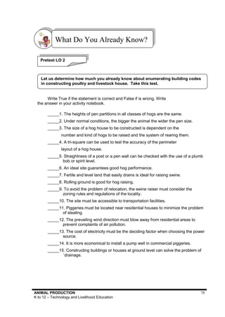 TLE -Learning Module - Animal Production | PDF