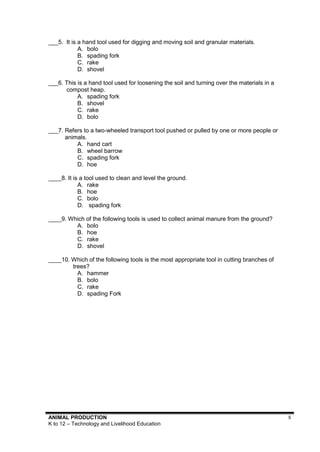 TLE -Learning Module - Animal Production | PDF