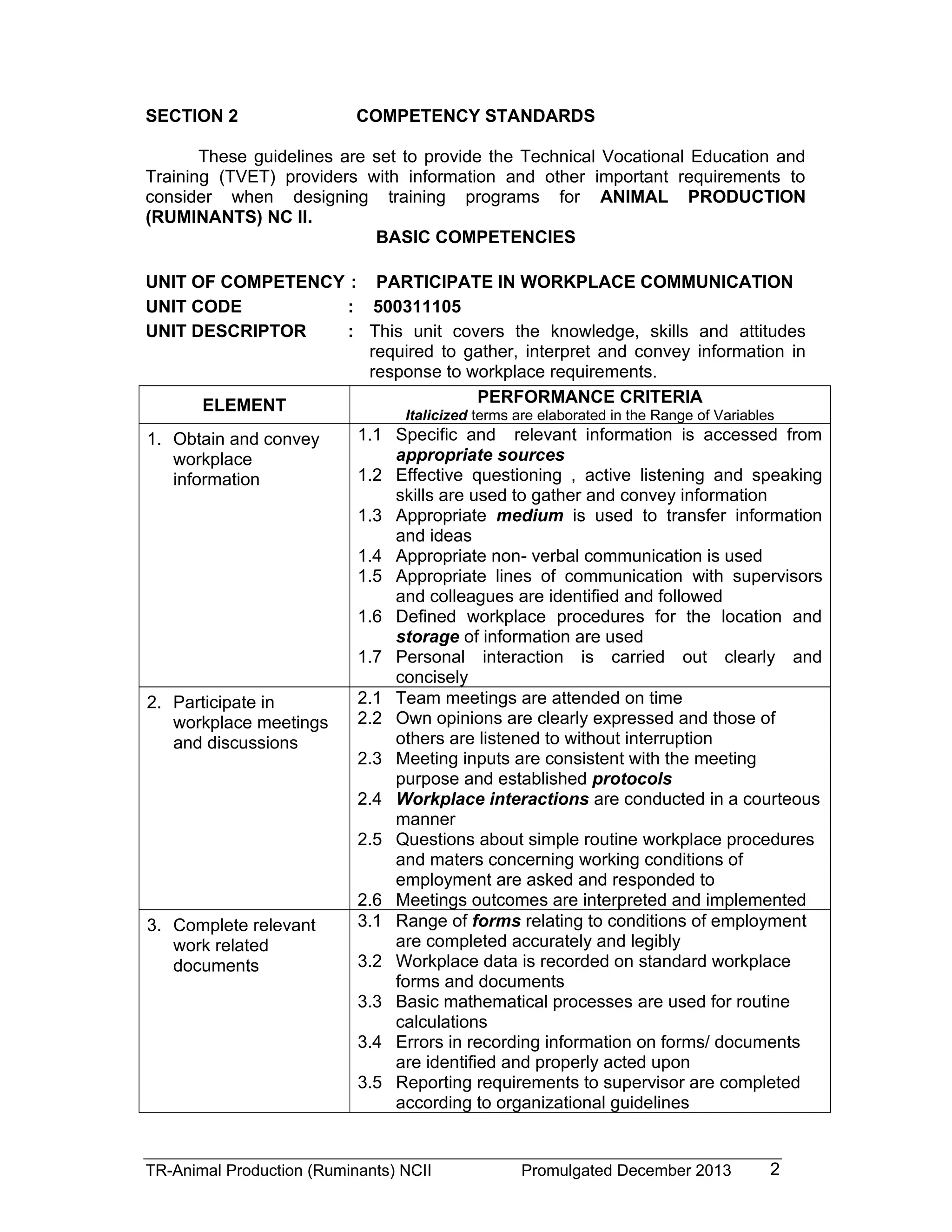 Animal Production (Ruminants) NC II Training Regulations | PDF