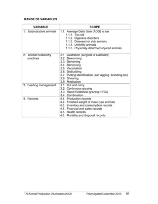 Animal Production (Ruminants) NC II Training Regulations | PDF