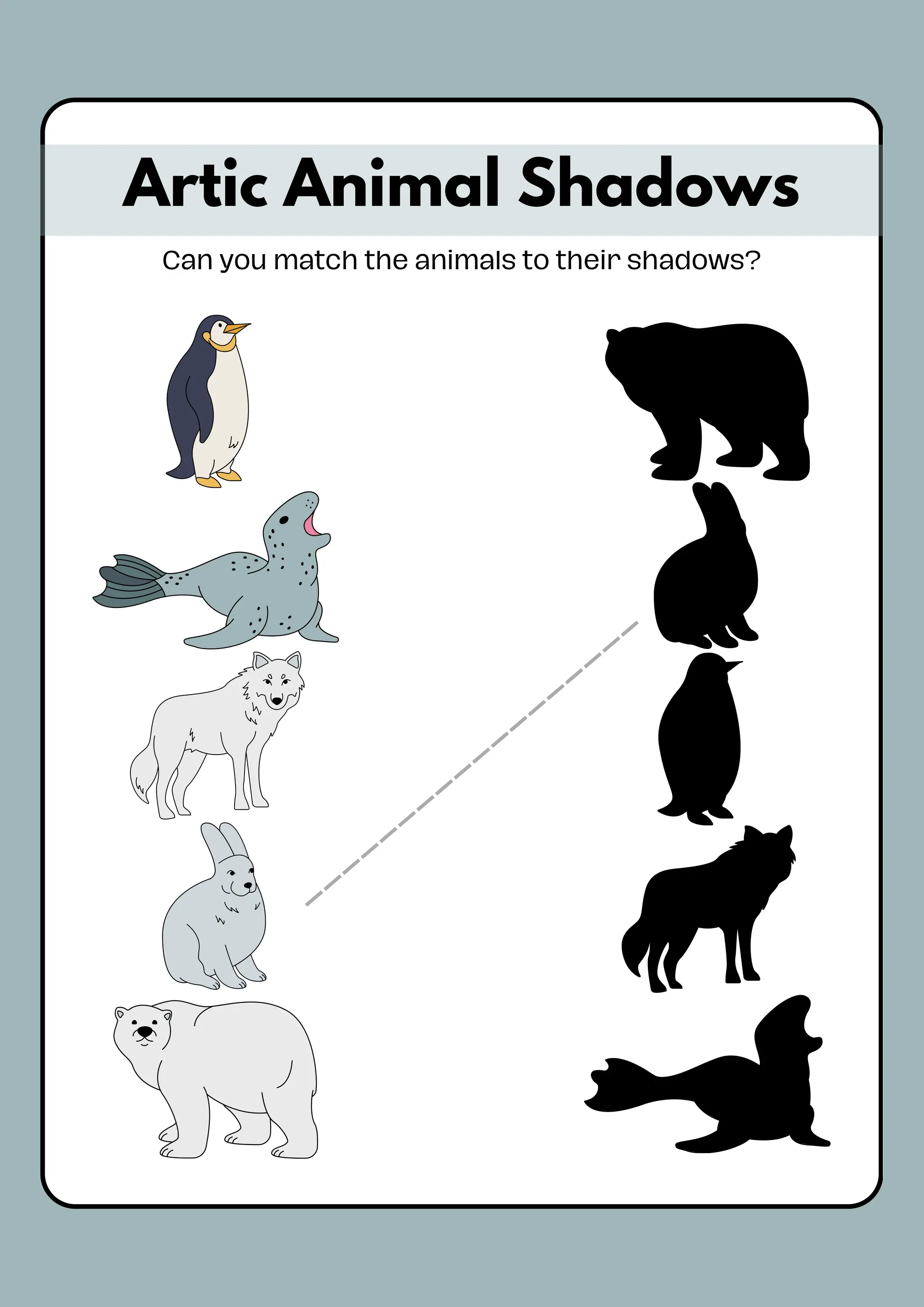 Animals and Shadows Matching Worksheet in Green and White Illustration ...