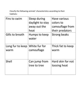 Animals features | PDF