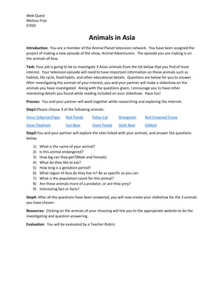 Animals in asia | DOCX | Television | Entertainment
