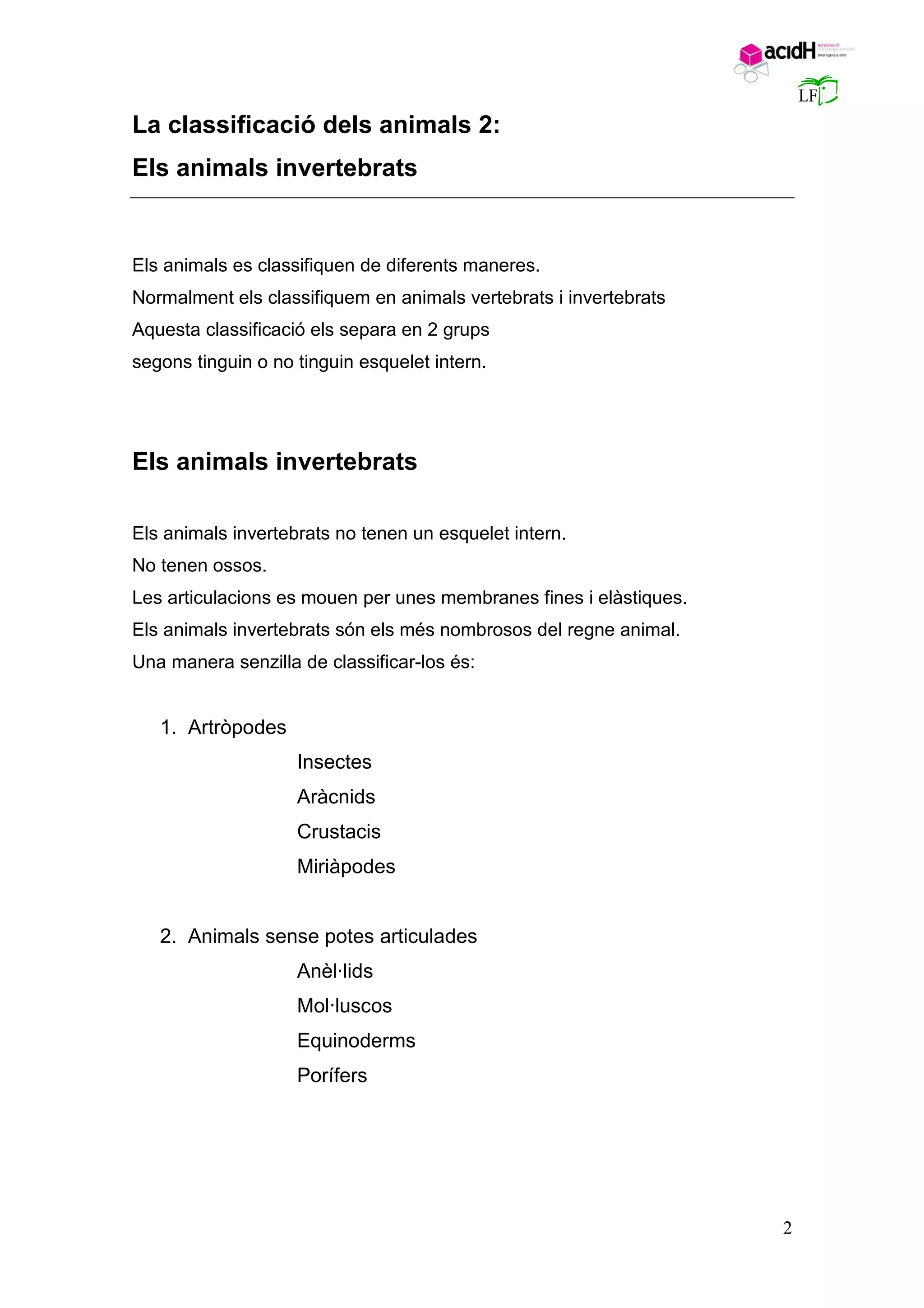 Animals invertebrats | PDF