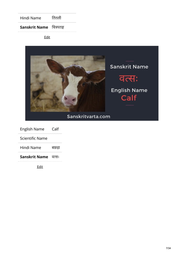 Animals name in sanskrit | PDF