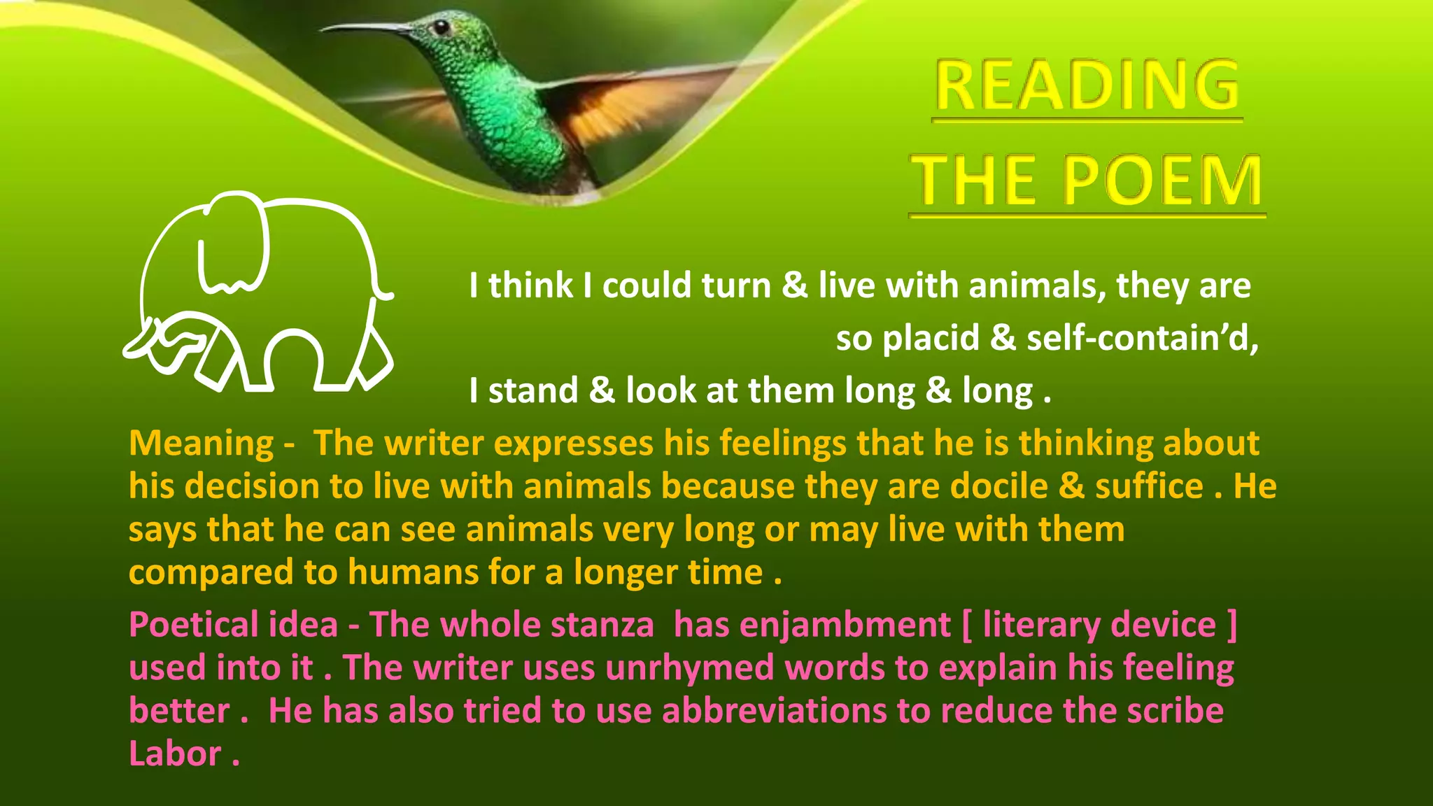 'Animals' poem of 'first flight' | PPTX