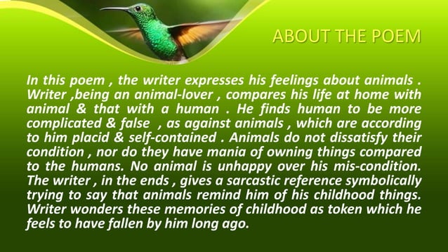 'Animals' poem of 'first flight' | PPT
