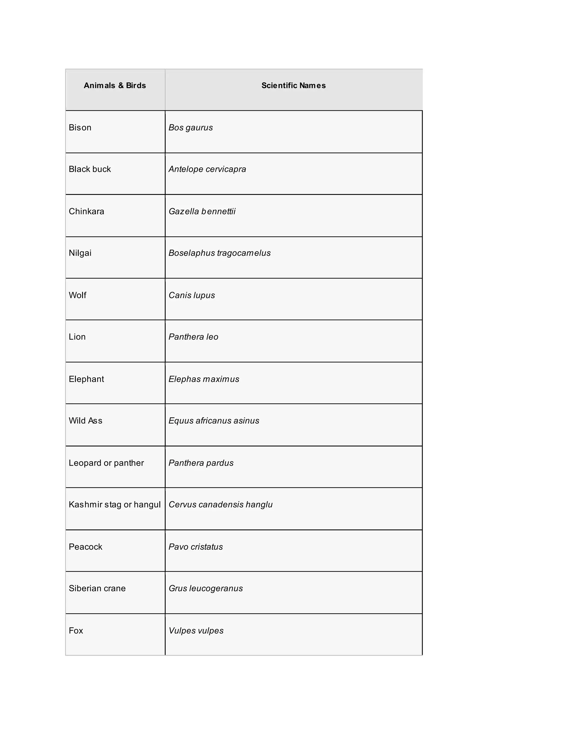 Animals science name | DOCX
