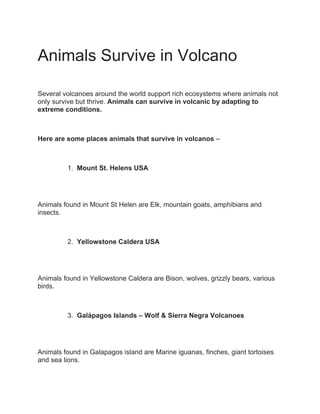 Animals Survive in Volcano adapting to extreme conditions | DOCX