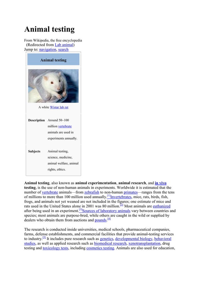 Animal testing | DOCX | Dogs | Pets