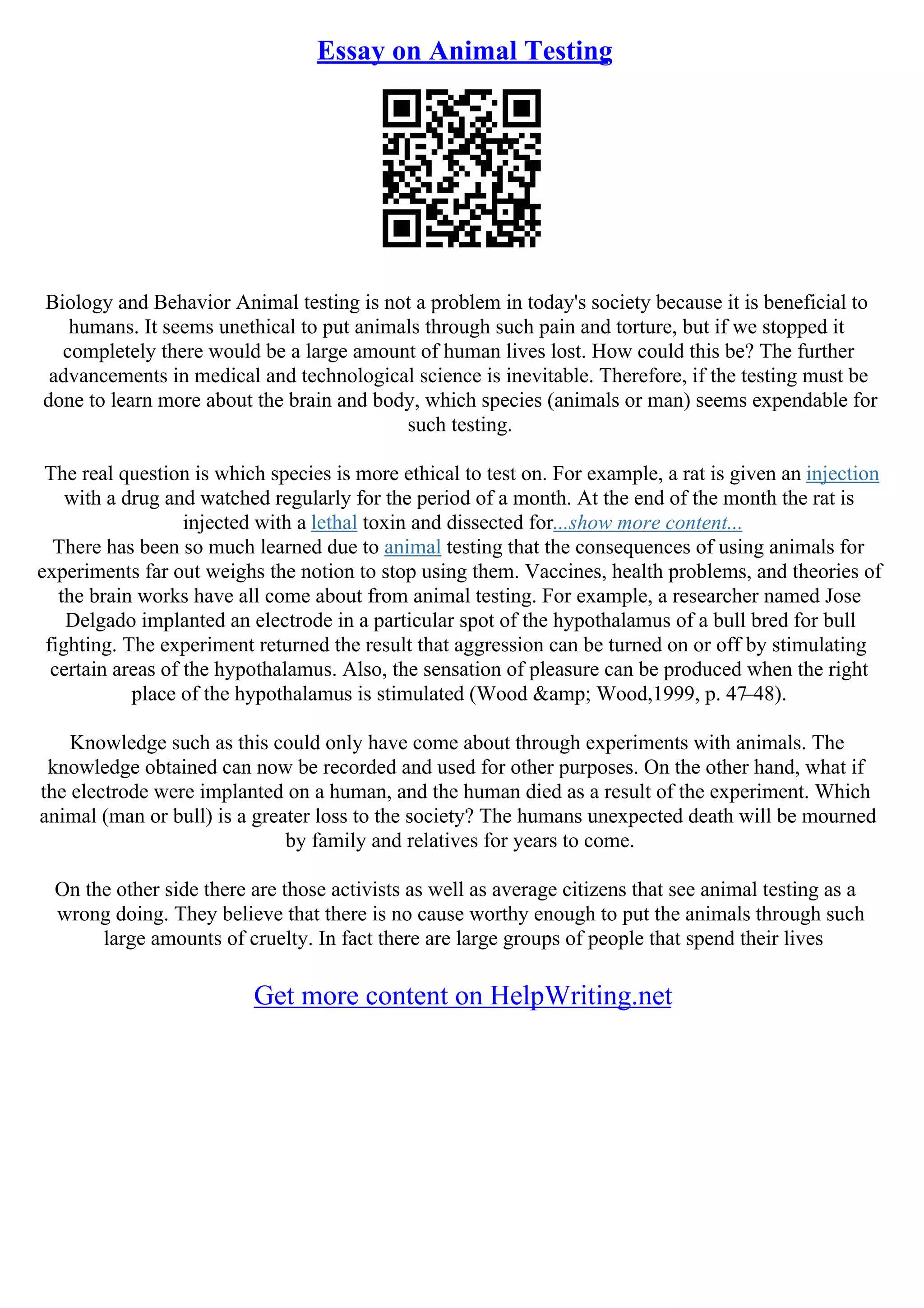 Animal Testing Essays | PDF