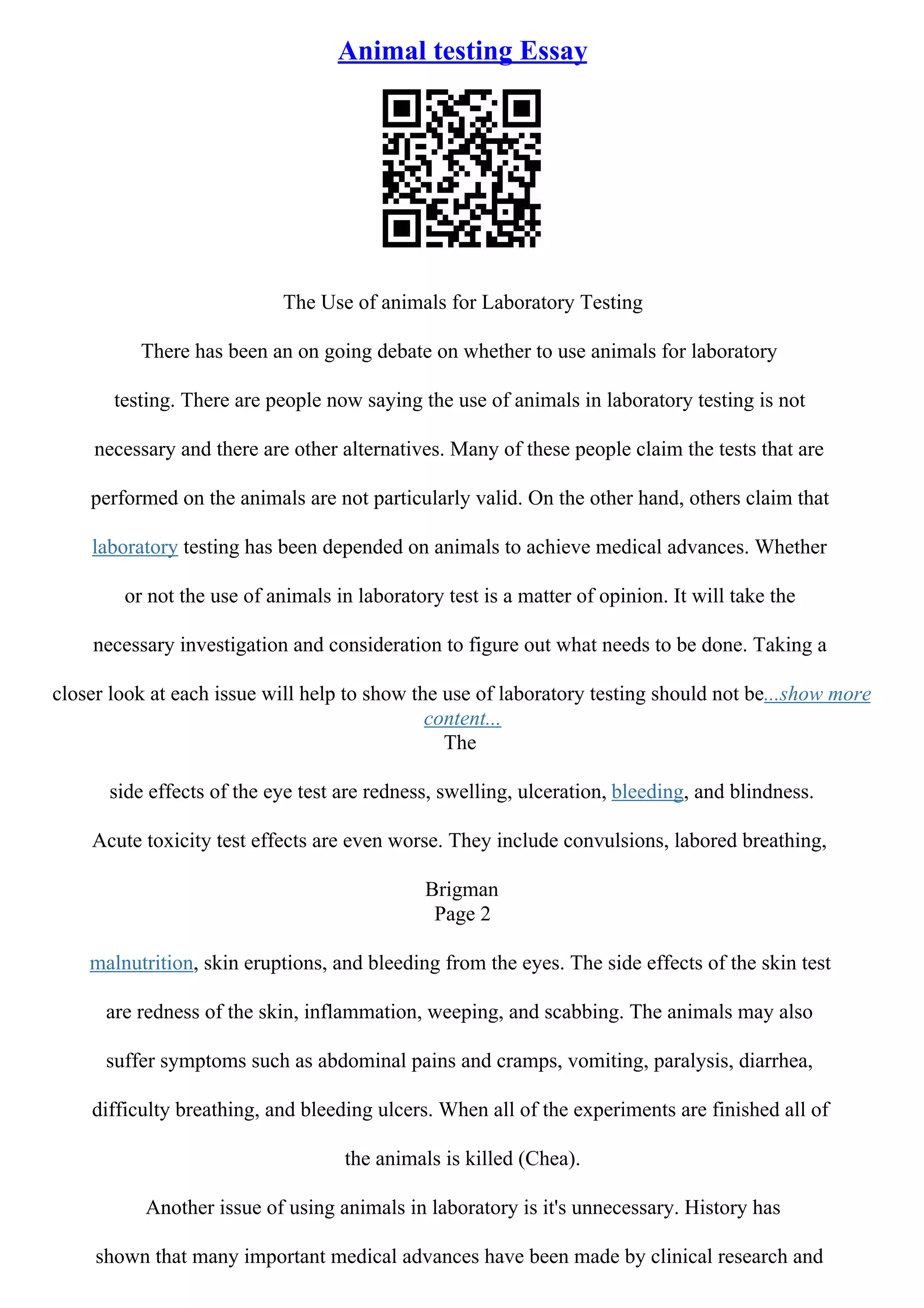 Animal Testing Essays | PDF