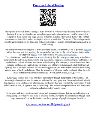 Animal Testing Essays | PDF