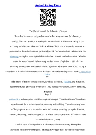 Animal Testing Essays | PDF