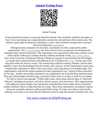 Animal Testing Essays | PDF