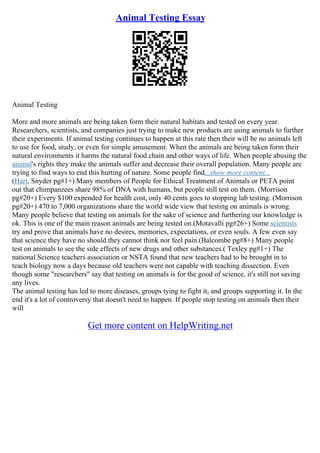 Animal Testing Essays | PDF