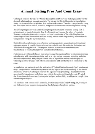 Animal Testing Pros And Cons Essay. Sterling College | PDF