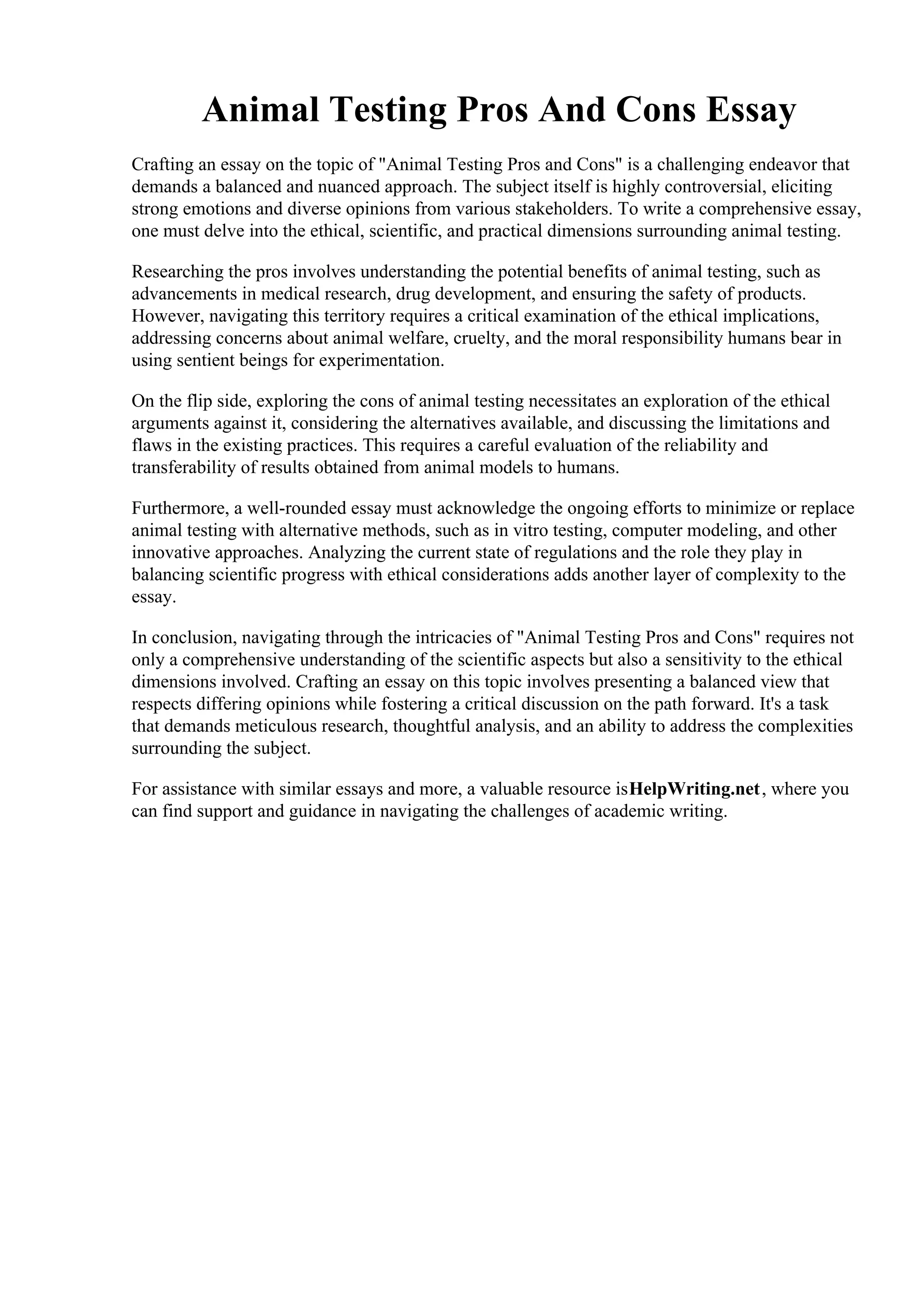Animal Testing Pros And Cons Essay | PDF