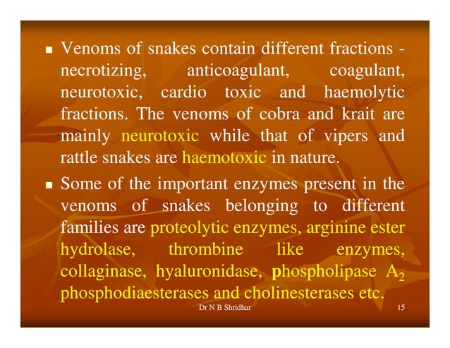 Animal toxins zootoxins and snake venom toxicity by Dr N B Shridhar | PDF