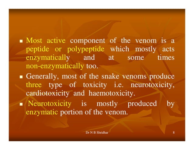Animal toxins zootoxins and snake venom toxicity by Dr N B Shridhar | PDF