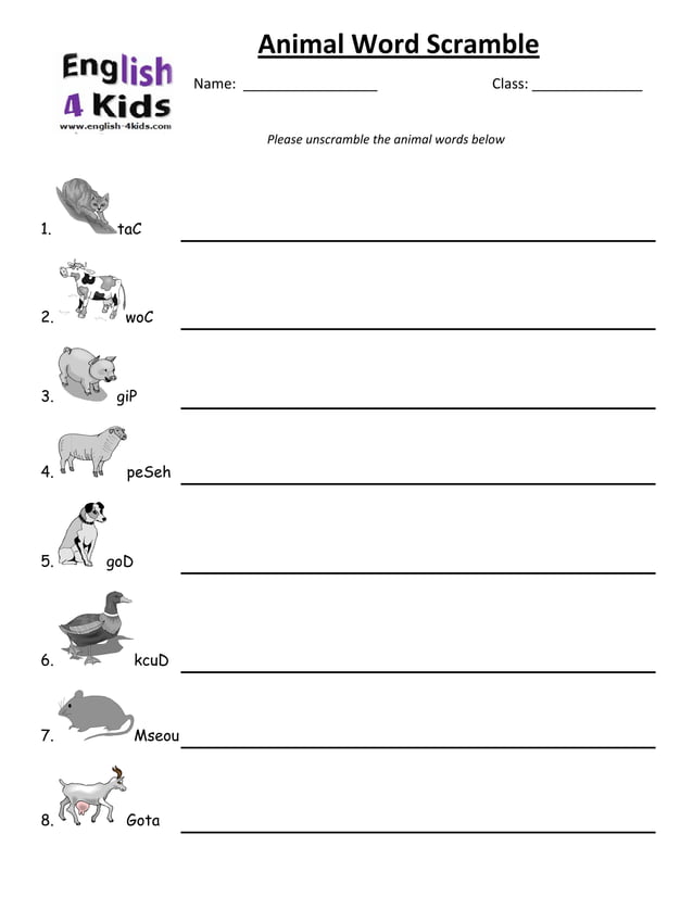 Animal word scramble | PDF | Cats | Pets