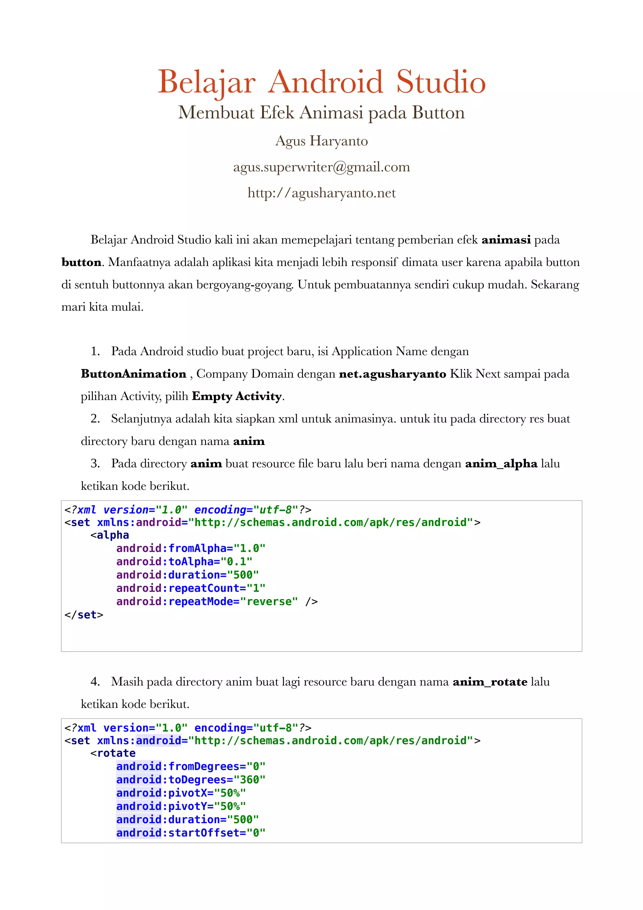 Belajar Android Studio Memberi Efek animasi pada Button | PDF